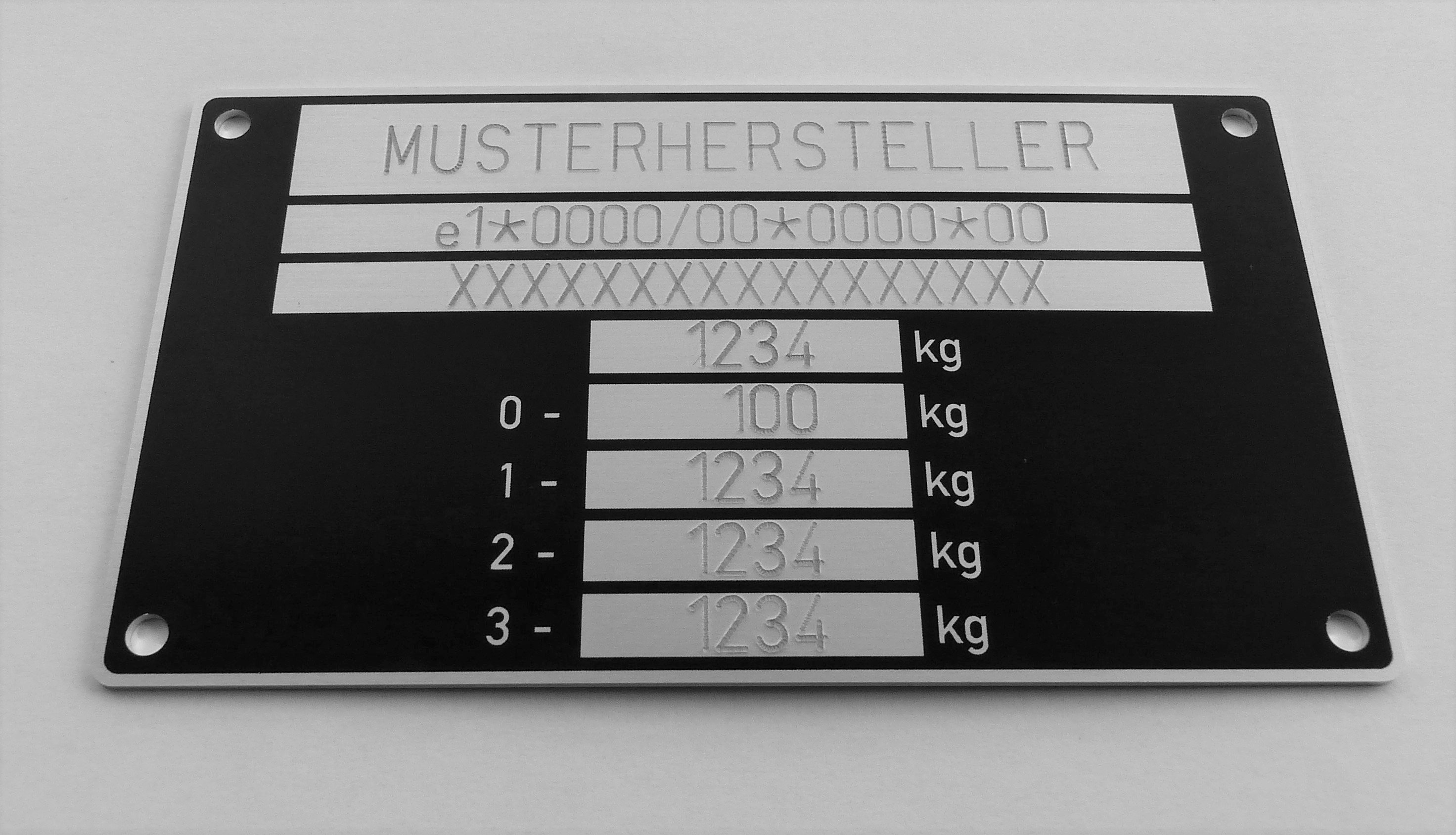 Typenschilder, Industrieschilder - Var.13 Typenschild für Kfz Anhänger ...